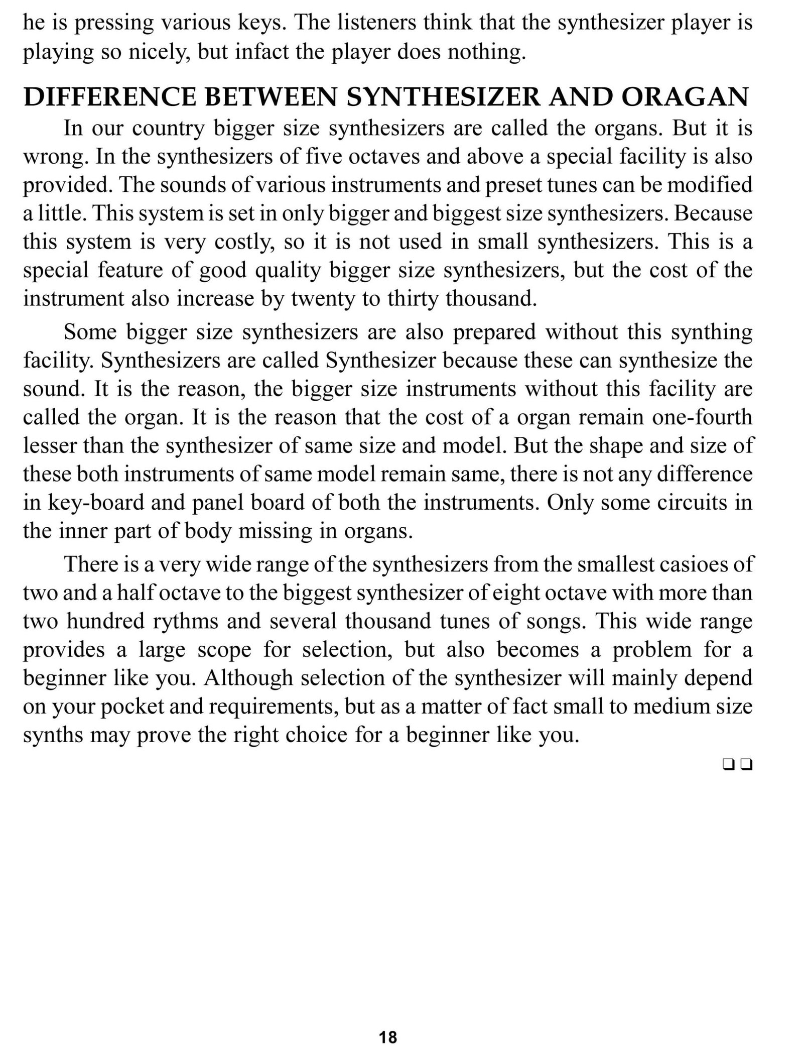2. Selection of the synthesizer - Sawan Books